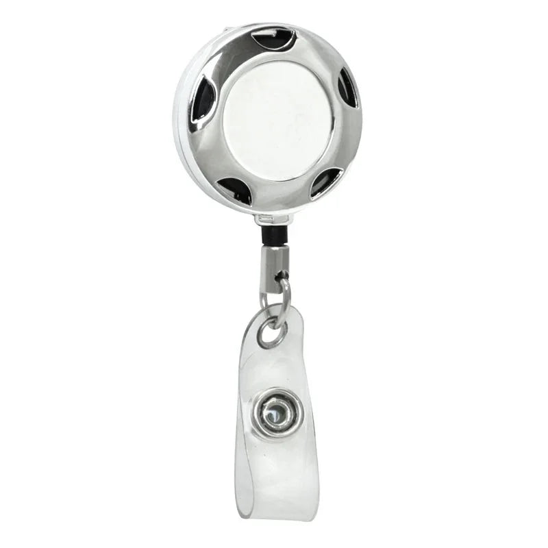 Chrome Metal ID Badge Reel with Half-Moon – Retractable Reels