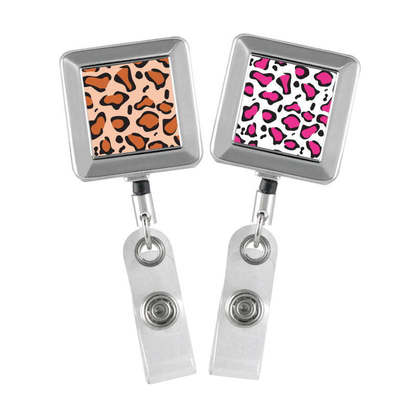 Leopard Printed - Chrome Square Badge Reel – Retractable Reels