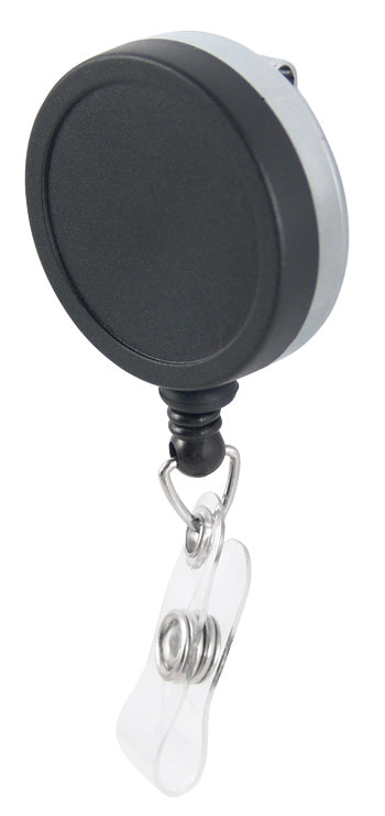 Heavy-Duty Large Round ID Badge Reel, Black/Chrome – Retractable Reels