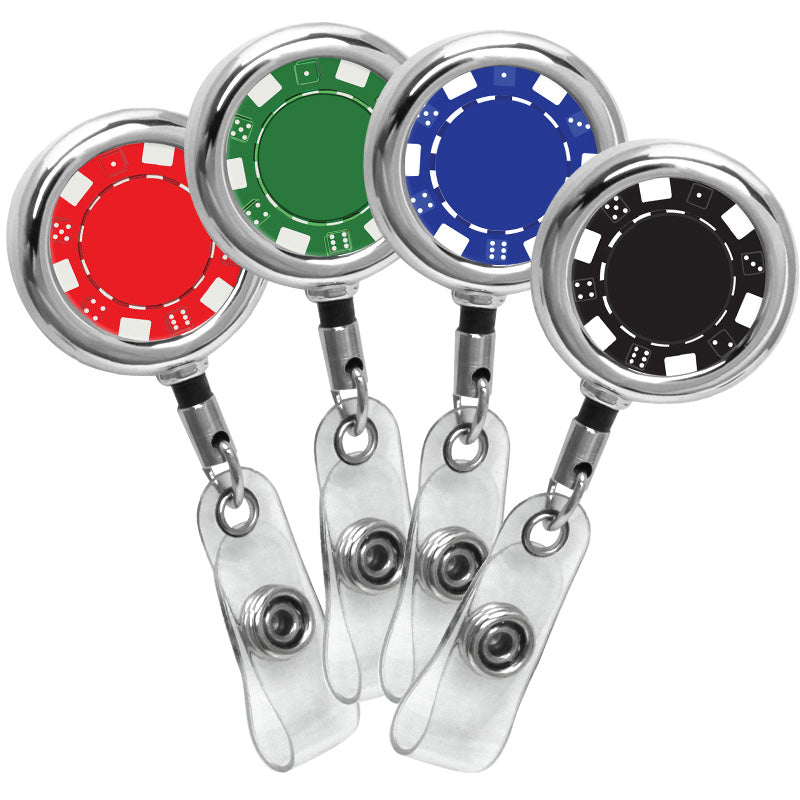 Poker Chip Series Chrome Beveled ID Badge Reel – Retractable Reels